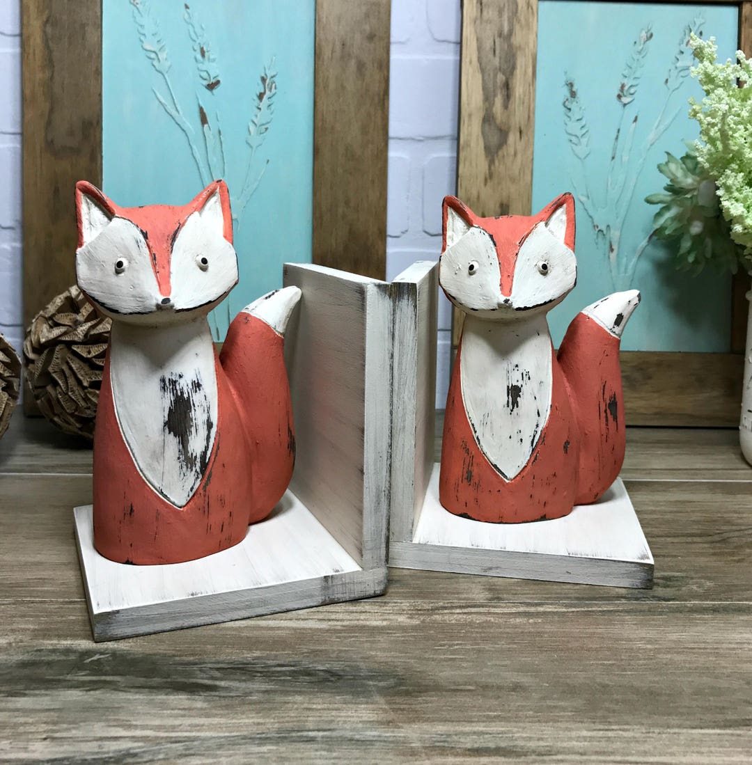 Fox Figurines Set of Bookends Fox Book Ends Rustic Farmhouse Décor ...