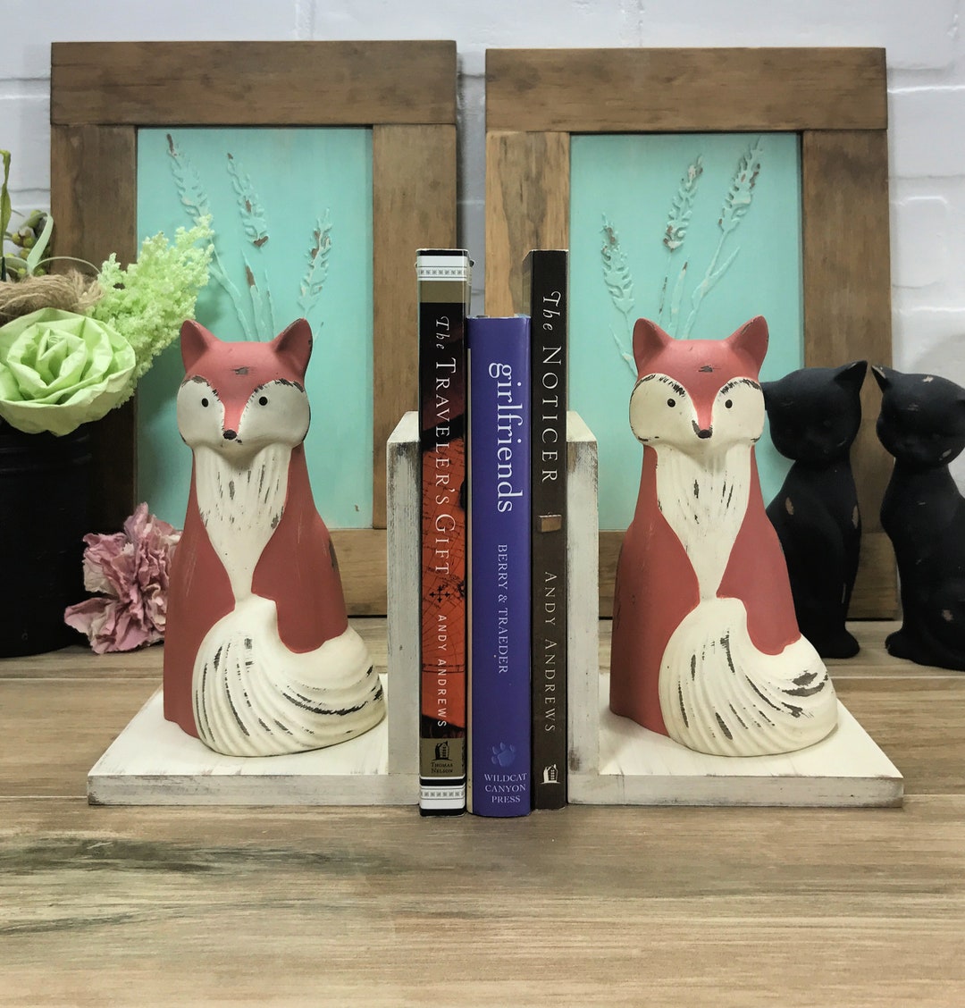 Fox Figurines Set of Bookends Fox Book Ends Rustic Farmhouse Décor ...