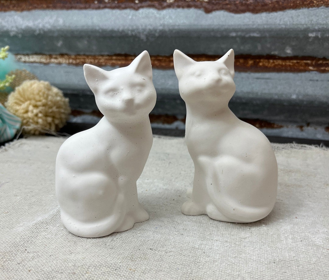 Unfinished Pair of Cats Figurines Ready to Paint Plaster Kitten ...
