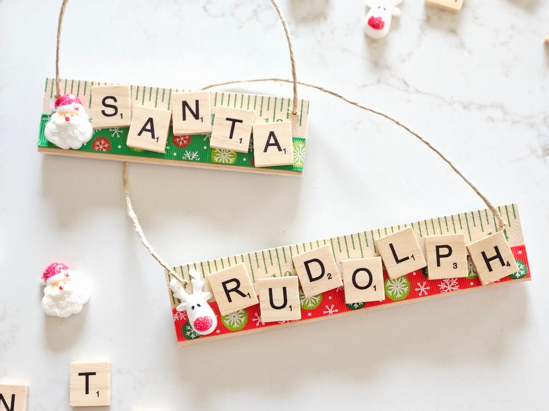 Santa and Rudolph Ornaments - Scrabble Tile Ornaments - Etsy