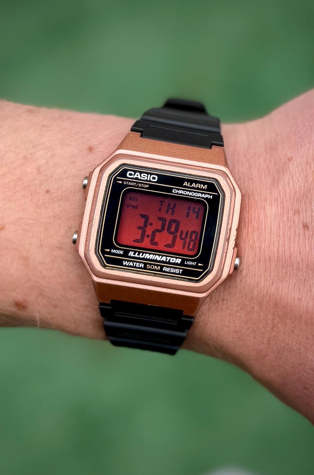 Casio Illuminator Retro Digital Watch | Copper-tone Case | Red Display ...