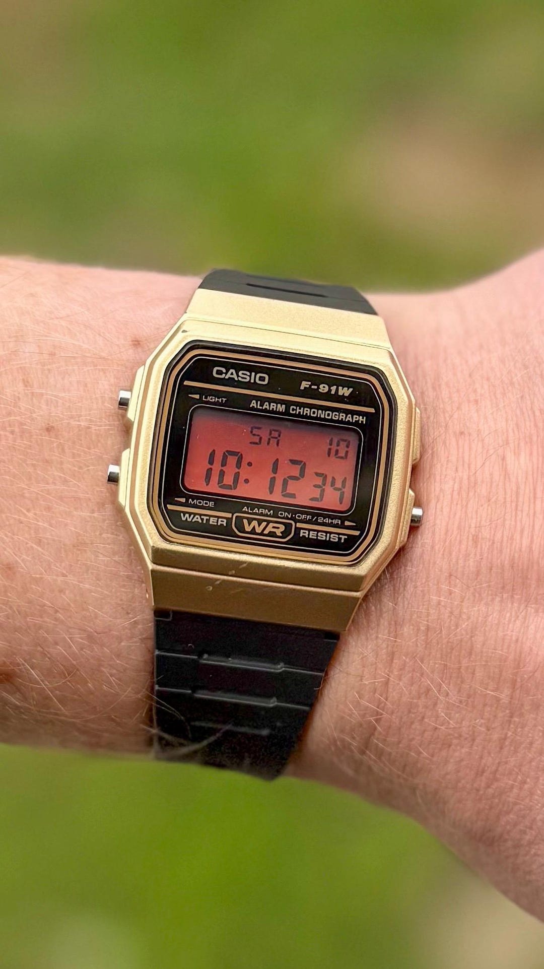 Restored Casio F-91W Gold Digital Watch | Custom Gradient Red Display ...