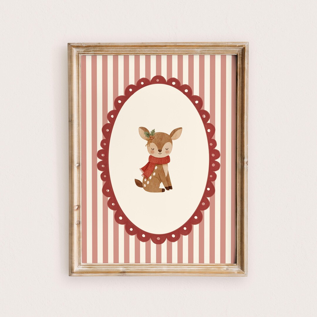 Vintage Christmas Deer Wall Art Woodland Reindeer Nursery Print Neutral ...