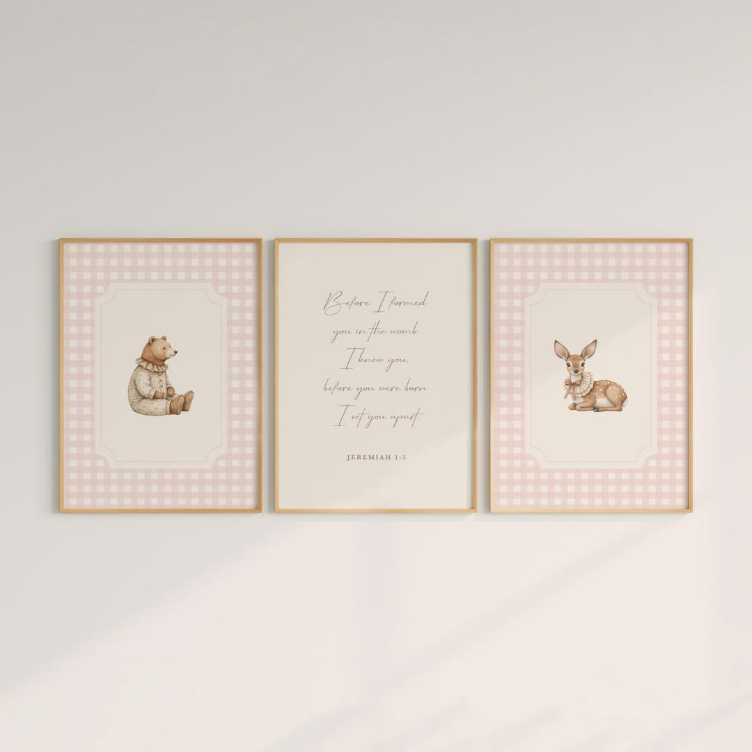 Jeremiah 1:5 Bible Verse Wall Art With Bear Deer Prints Vintage Baby ...