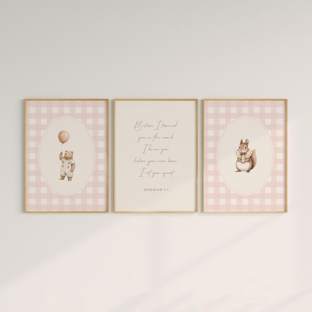 Jeremiah 1:5 Bible Verse Wall Art Bear and Squirrel Prints Vintage Baby ...