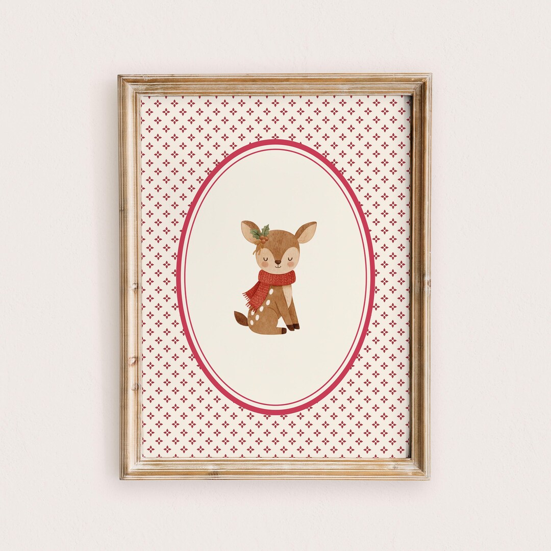 Vintage Christmas Deer Wall Art Woodland Reindeer Nursery Print Neutral ...