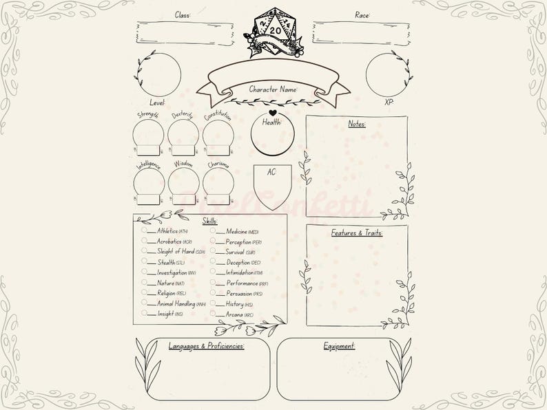 Dnd Character Sheet PDF | Fillable 5e Player Sheet Template | Printable Dungeons & Dragons ...