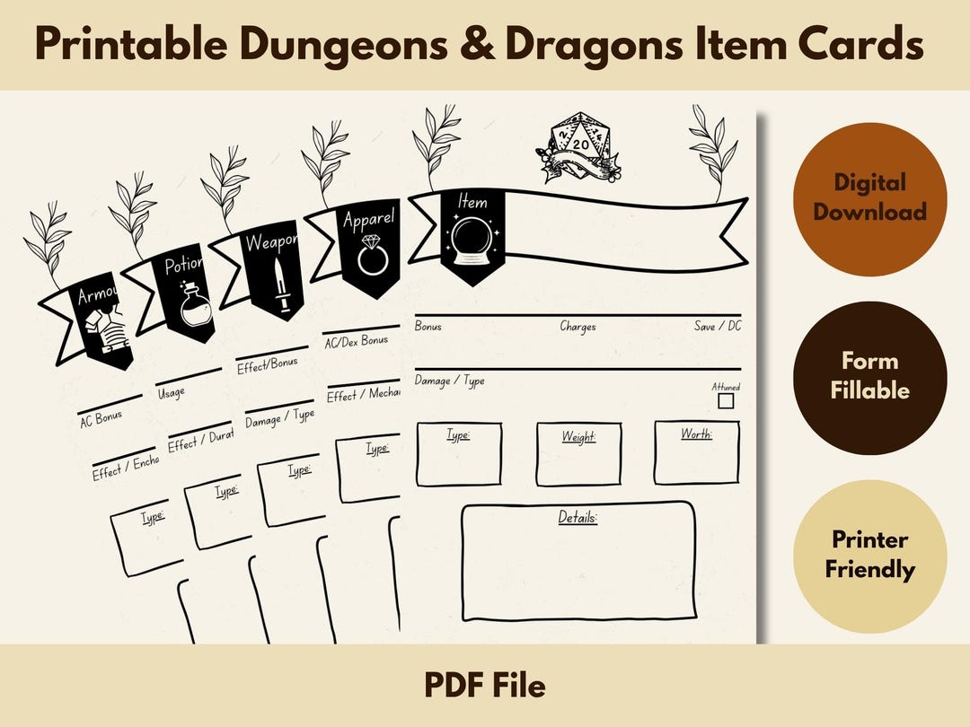 Blank Dnd Item Cards | Form Fillable Magic Item Templates | Printable ...