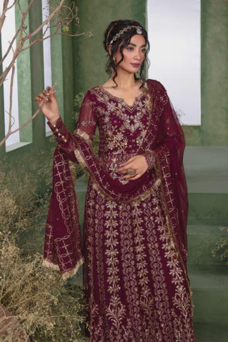 Red Nikah Walima Engagement Outfit Clothes, Handmad Embroidered Gown ...