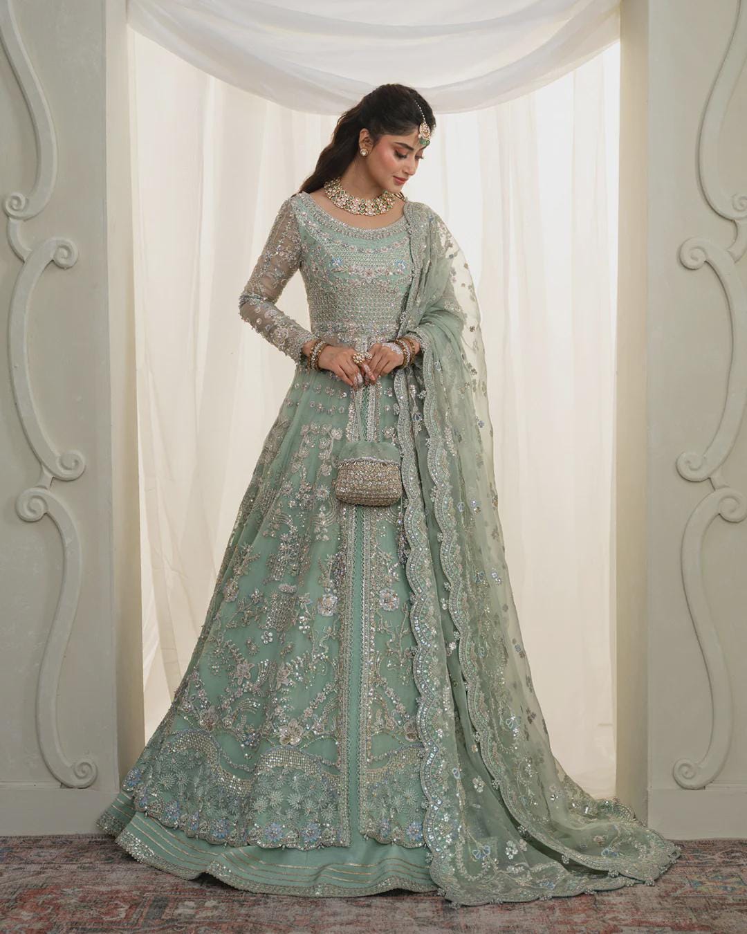 Mint Green Color Heavy Bridal Attire, Bridesmaid Dress, Reception ...
