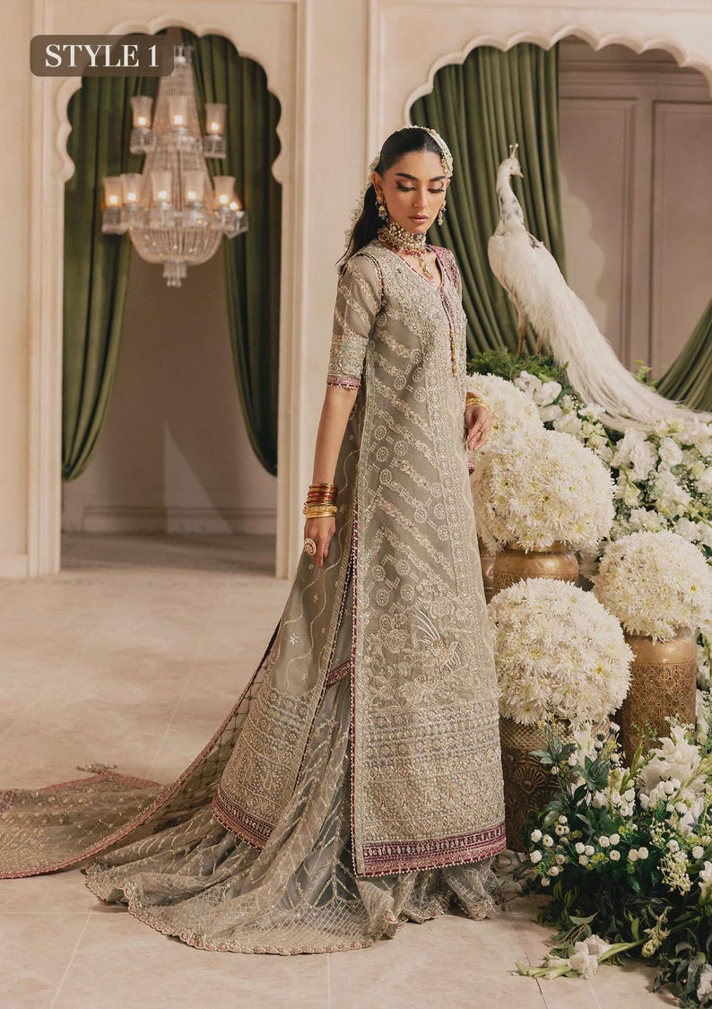 Grey Net Embroidered Lehenga Choli, Personalized Bridal Wedding Dress ...
