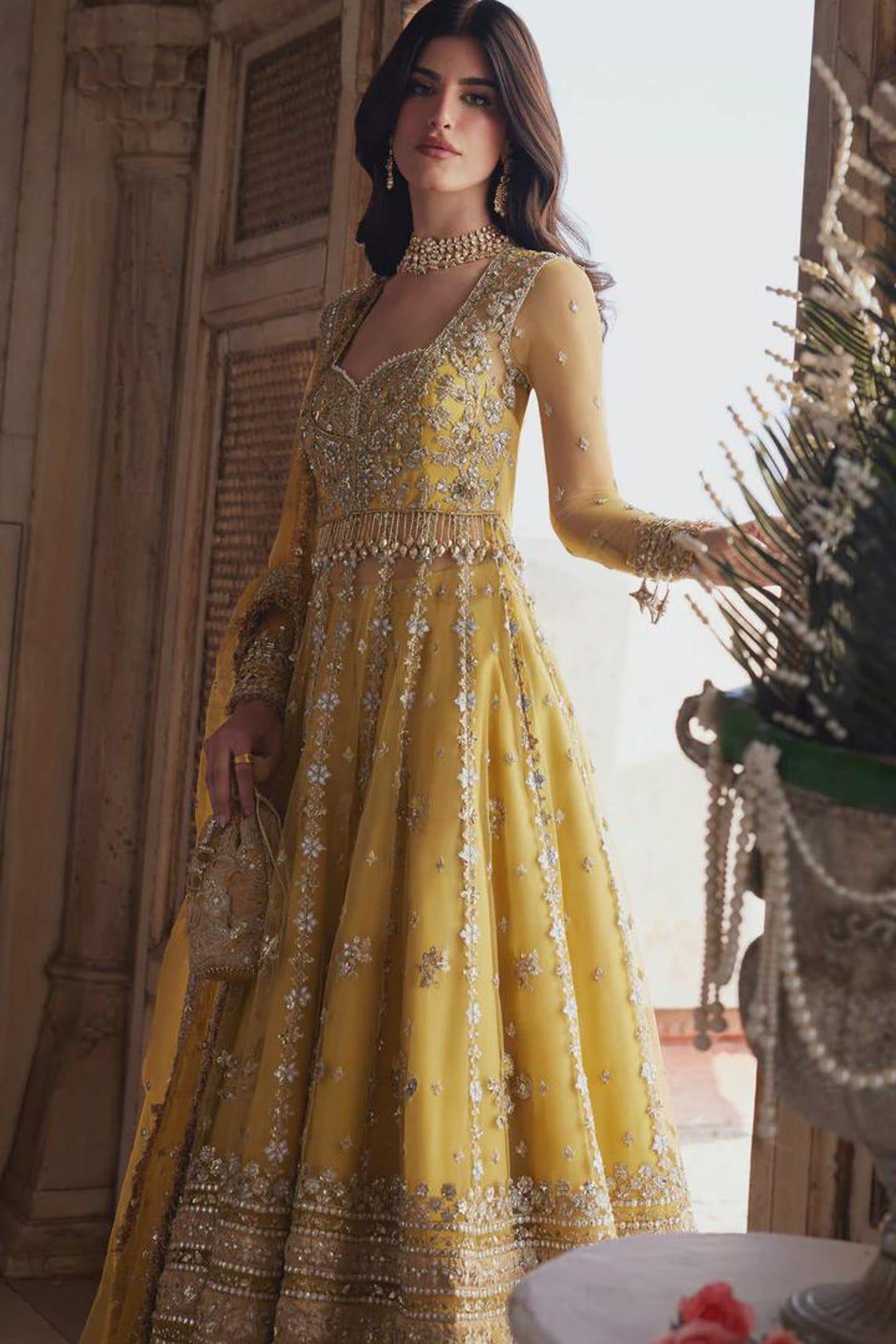 Embroidered Net Bridal Dress, Pakistani Gown, Festive Outfit - Etsy
