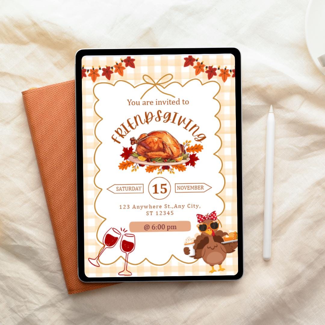 Friendsgiving Invitation Template, Retro Turkey Design (editable Canva ...