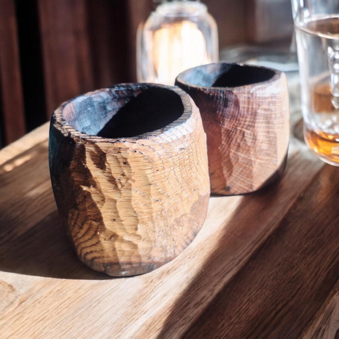 Hand-carved Oak Whiskey Tumblers - Wabi Sabi Rustic Wooden Cups for Man ...