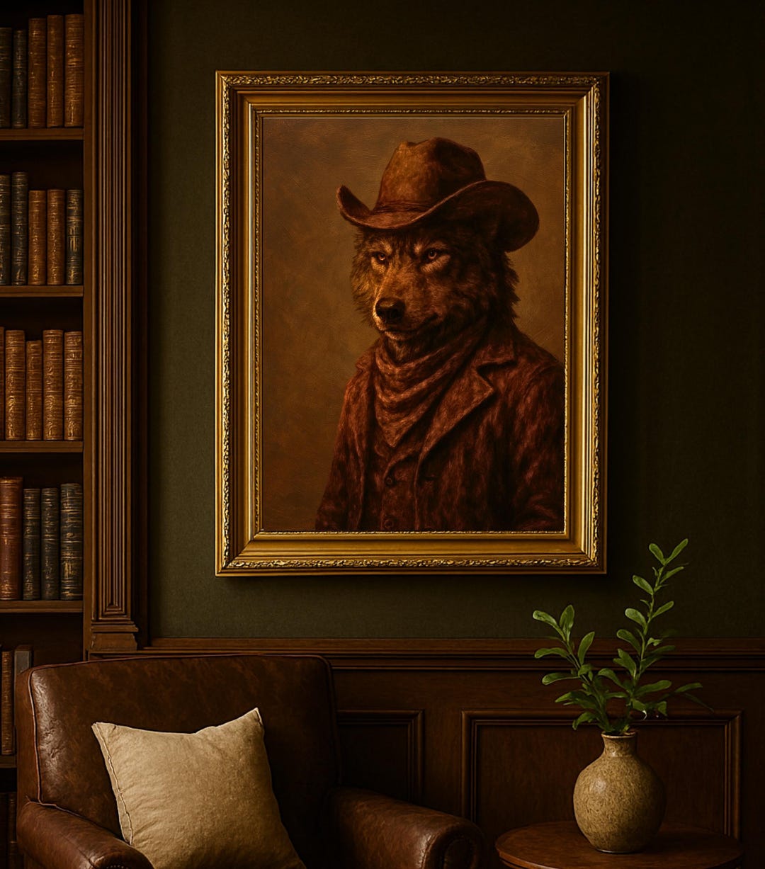 Cowboy Wolf Portrait: Rustic Western Art, Farmhouse Decor (digital ...