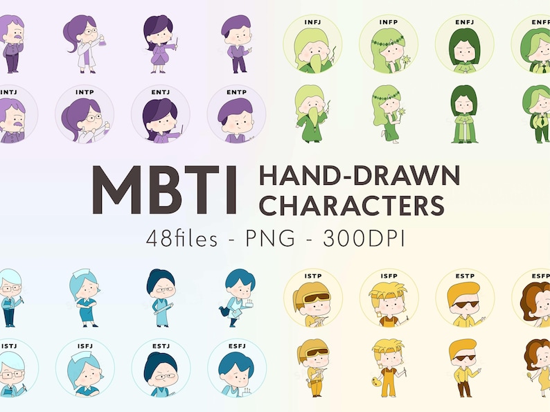 MBTI Personality Characters Clipart Set: Kawaii Chibi Illustrations ...