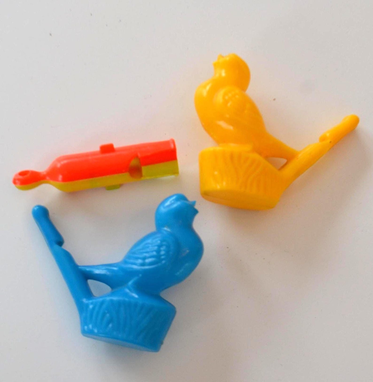 Vintage Plastic Blue Yellow Birds Kids Pretend Play Toy Whistles ...