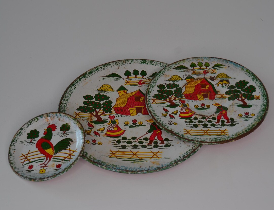 Vintage Farm Set of Childrens Kids Pretend Play Toy Plates Assorted Lot ...
