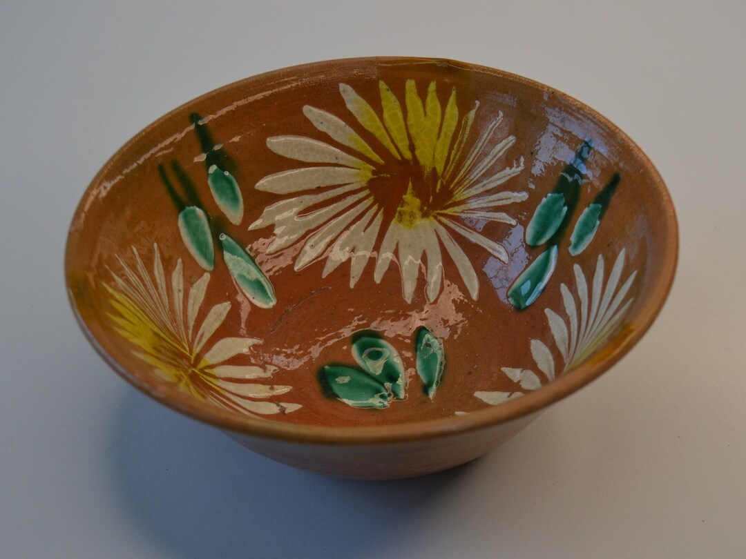 Vintage White Flowers Floral Design Pottery Bowl - Etsy