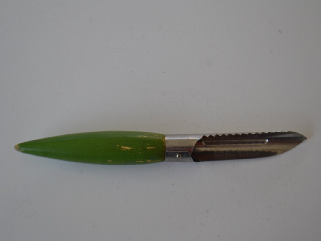 Vintage Green Worn Wood Handle Hand Held Kitchen Farmhouse Style Apple ...