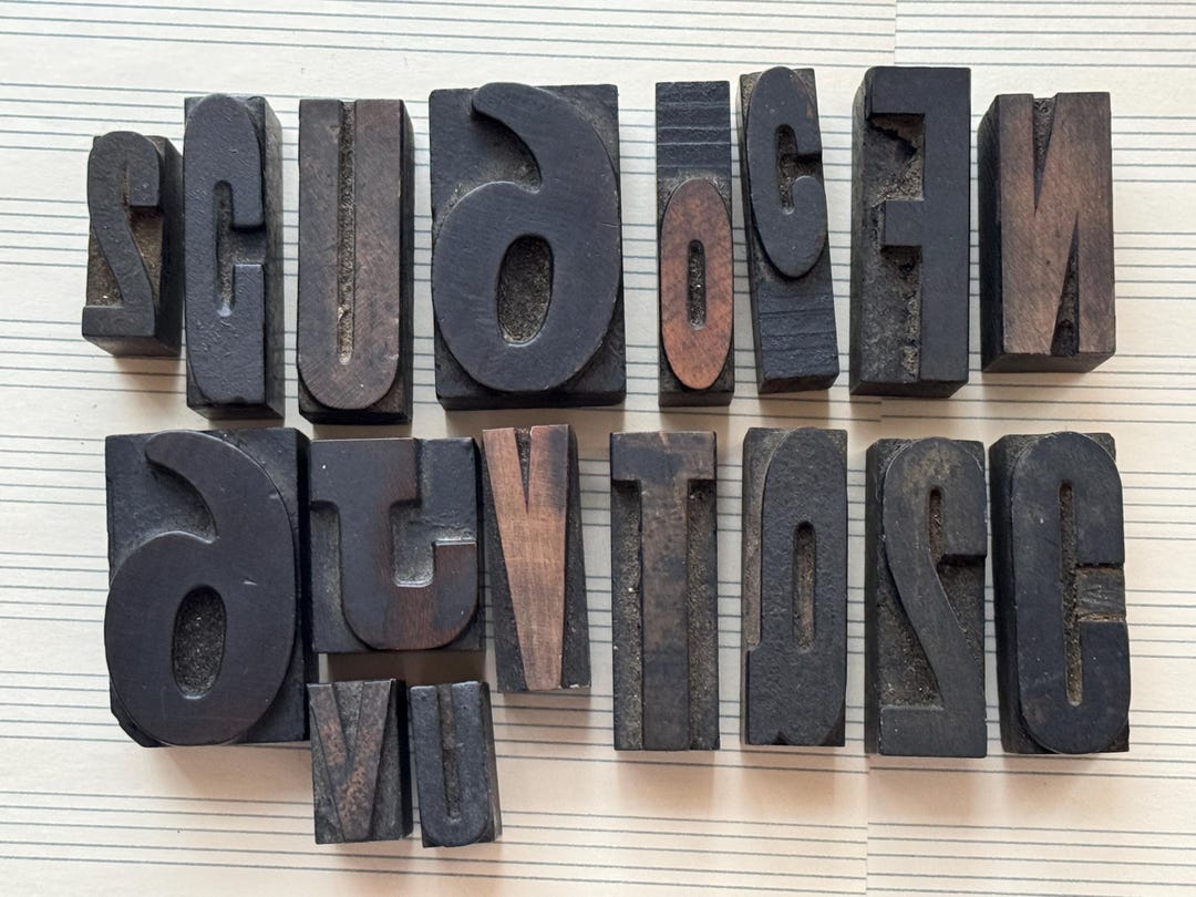 Antique Vintage Print Letterpress Block Wood Type Letter Number ...