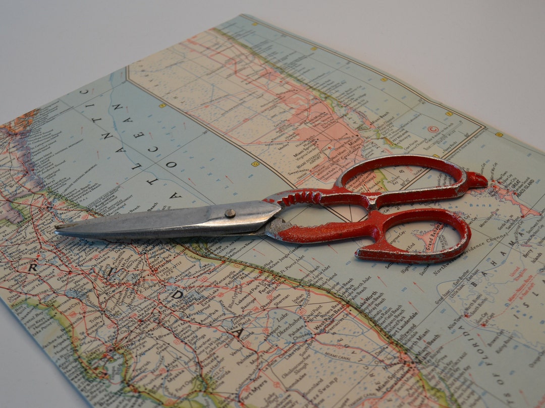 Vintage Red Handle Metal Scissors - Etsy