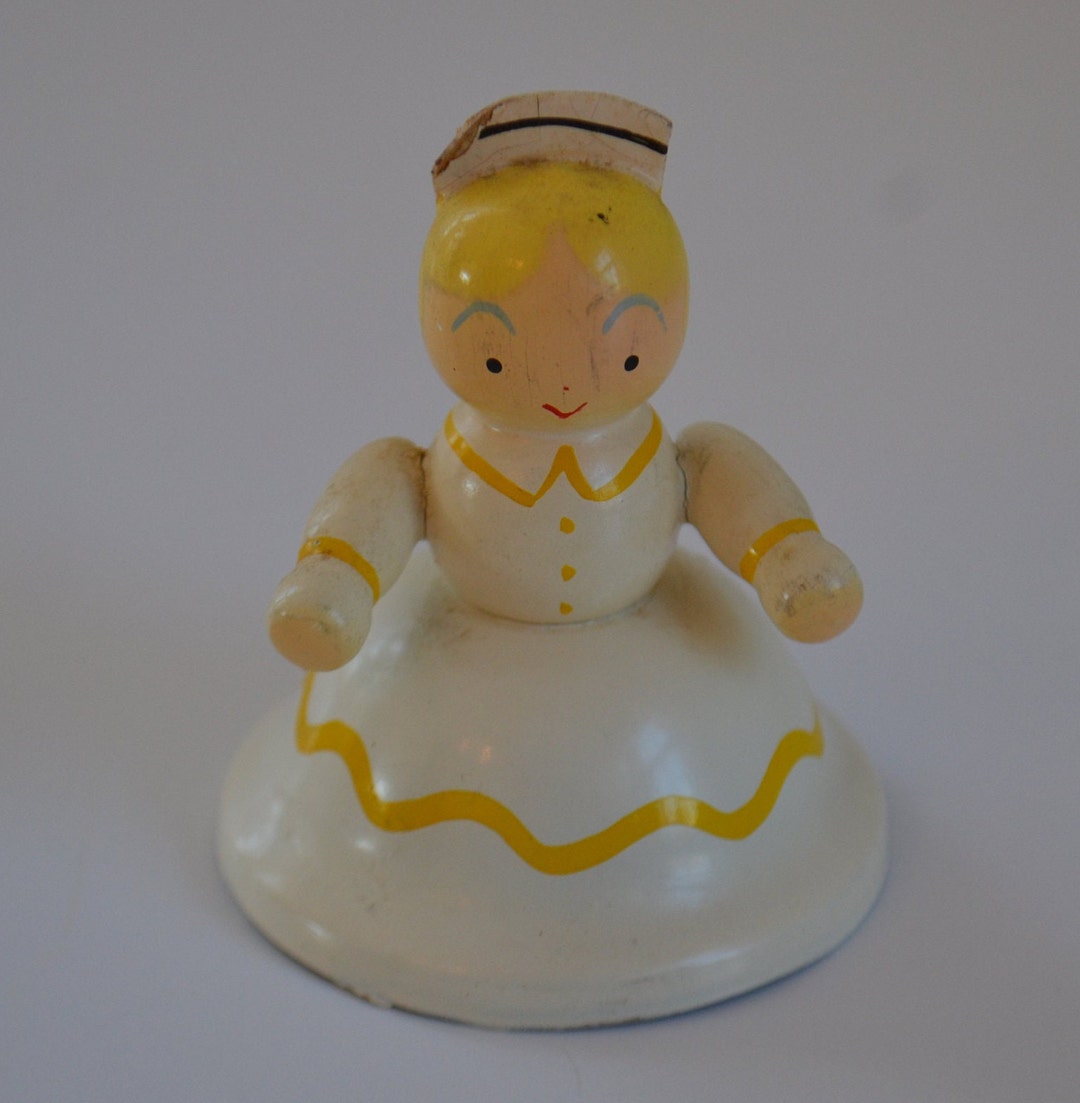 Vintage 1950s Wisconsin Dells White Metal Wood Nurse Handbell Bell - Etsy