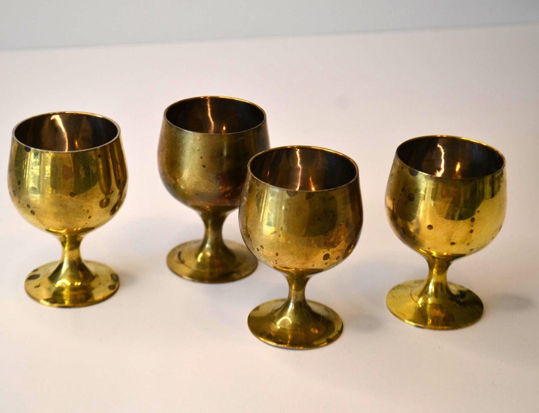 Vintage Brass Tiny Cordial Cocktail Bar Drink Barware Set of 4 - Etsy