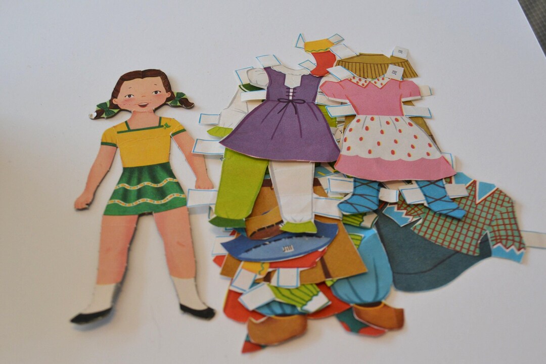 Vintage Childrens Pretend Play Fashion Paper Cut Out Doll With Outfits ...
