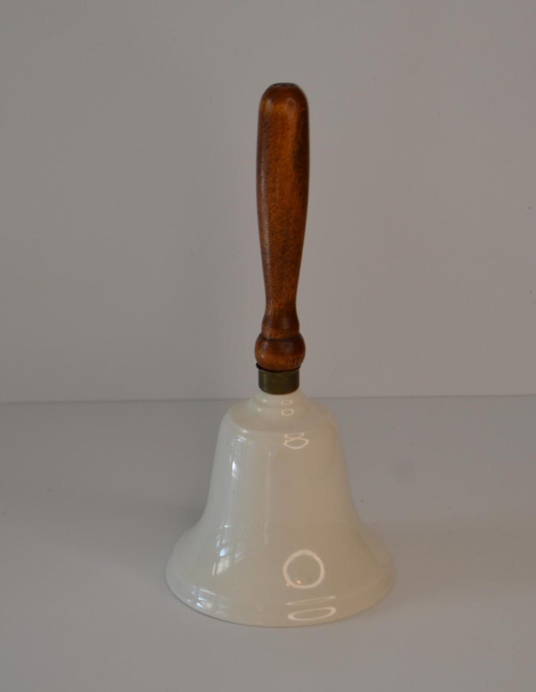 Vintage White Ceramic Wood Handle Handbell Bell - Etsy