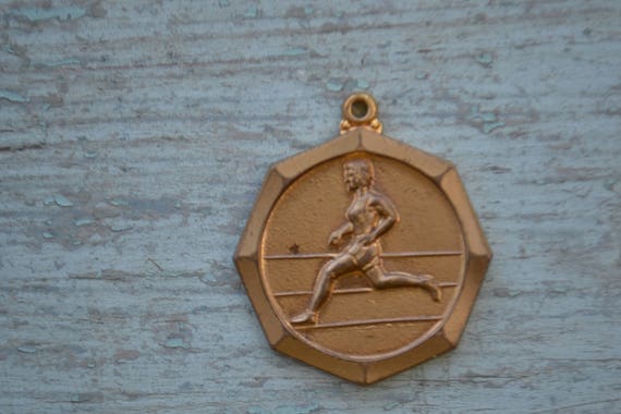 Vintage Girls School Track and Field Brass Gold Running Medal | Etsy