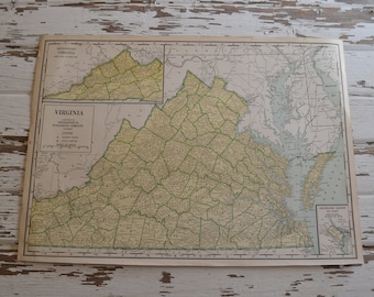 Original Vintage Map of Virginia - Etsy