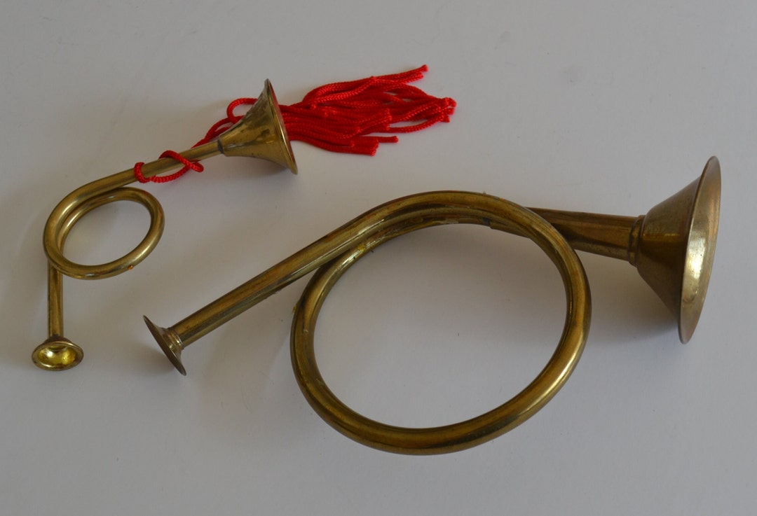 Vintage Metal Brass Christmas Tree Ornaments Horns Instruments Lot of 2 ...