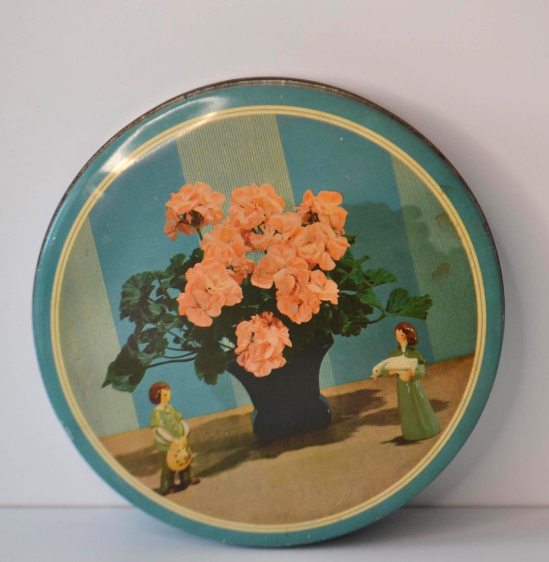 Vintage Pink Geraniums Floral Round Metal Food Storage Tin Container ...