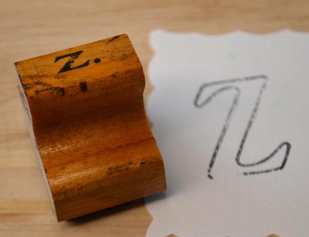 Vintage Classroom Initial Monogram Letter Wood Handled Rubber Mounted ...
