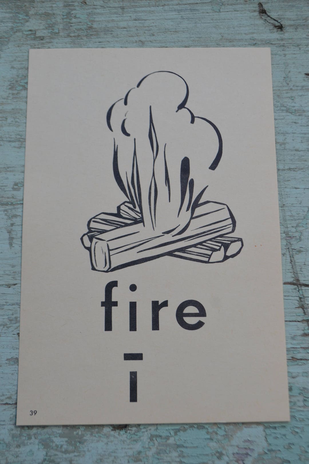 Vintage 1950s Kids Educational Flash Card Flashcard Large Picture Fire ...
