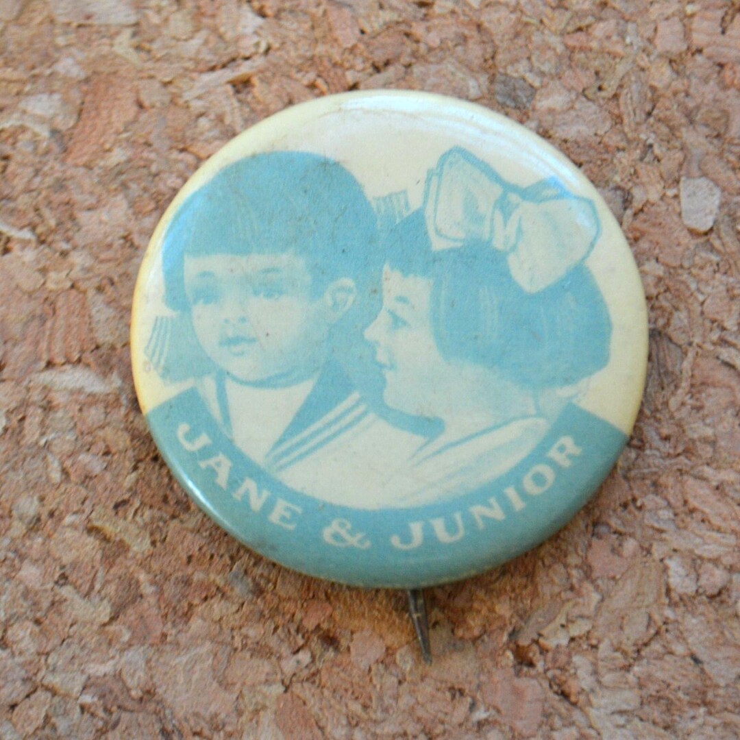 Vintage Jane and Junior Kids Pinback Pin Button - Etsy