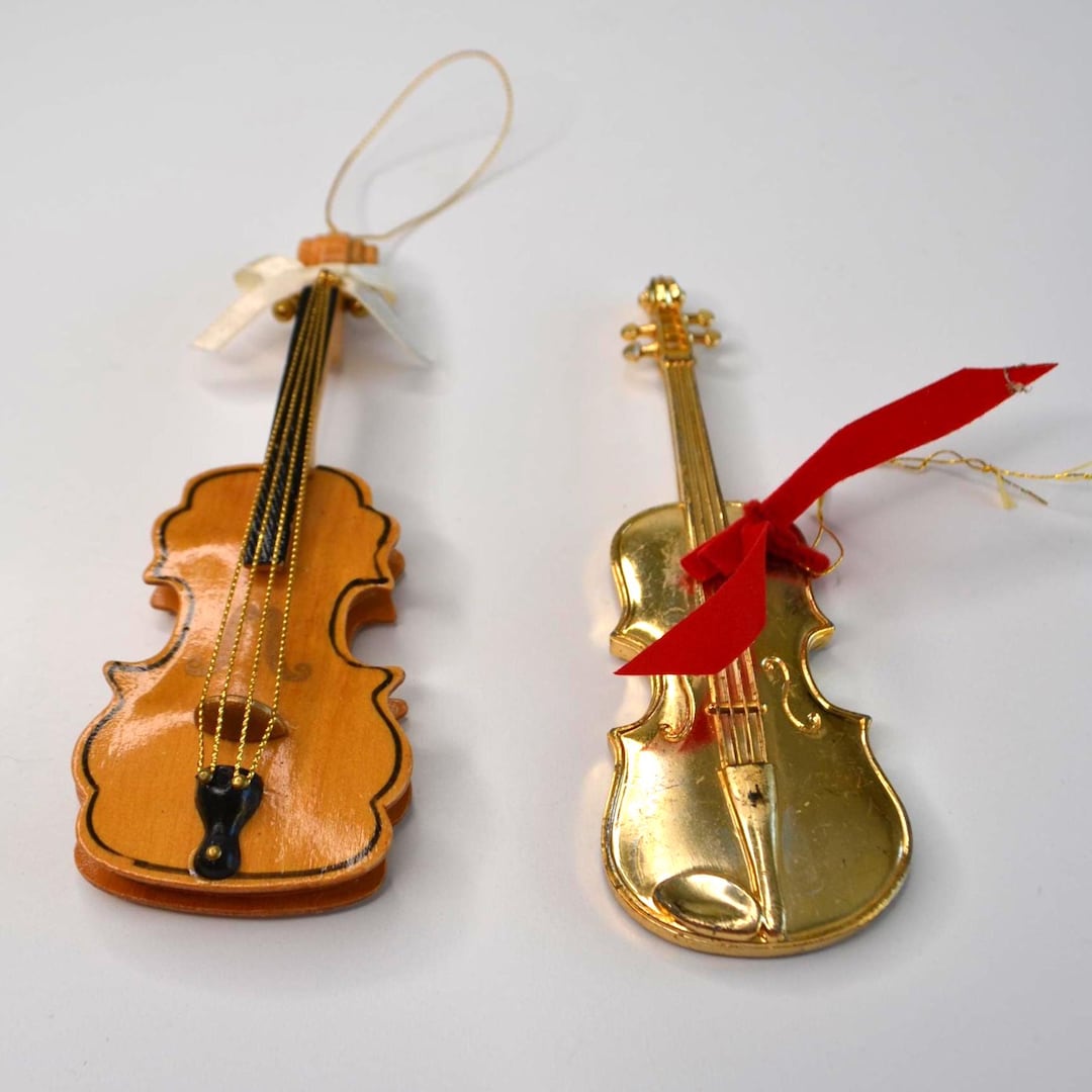 Vintage Holiday Christmas Instrument Ornament Cello Guitar - Lot of 2 ...