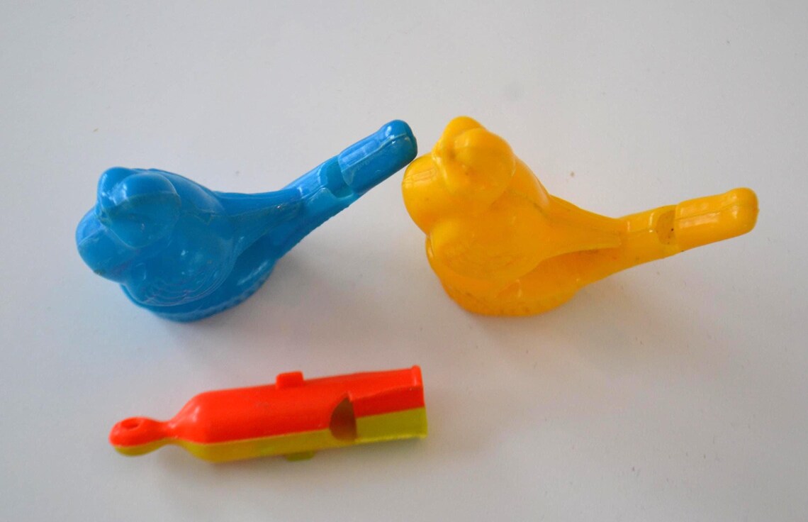 Vintage Plastic Blue Yellow Birds Kids Pretend Play Toy Whistles ...