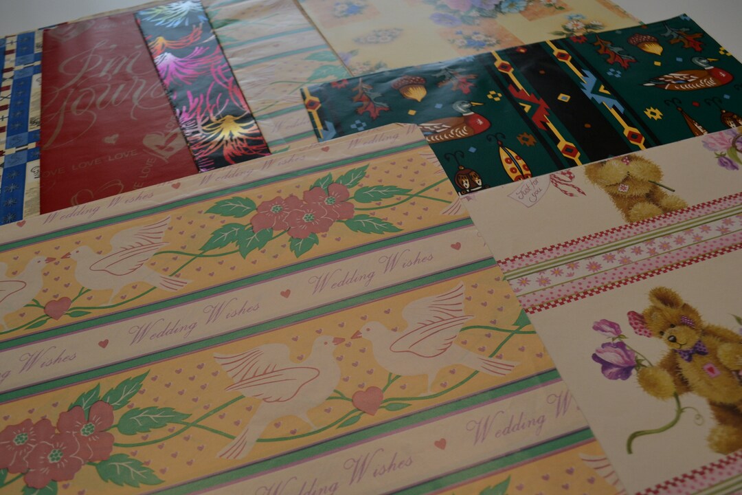 Vintage Assorted Gift Wrap Wrapping Paper Lot of 8 - Etsy