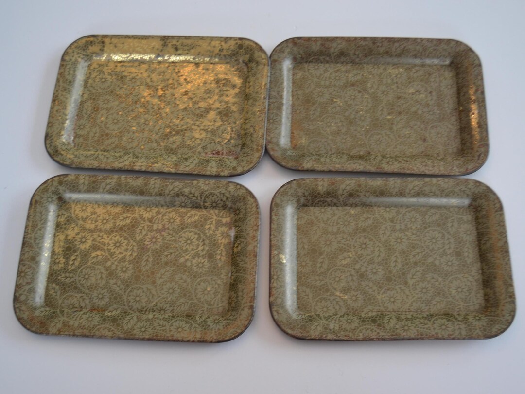 Vintage Floral Metal Snack Small Serving Trays Lot of 4 - Etsy