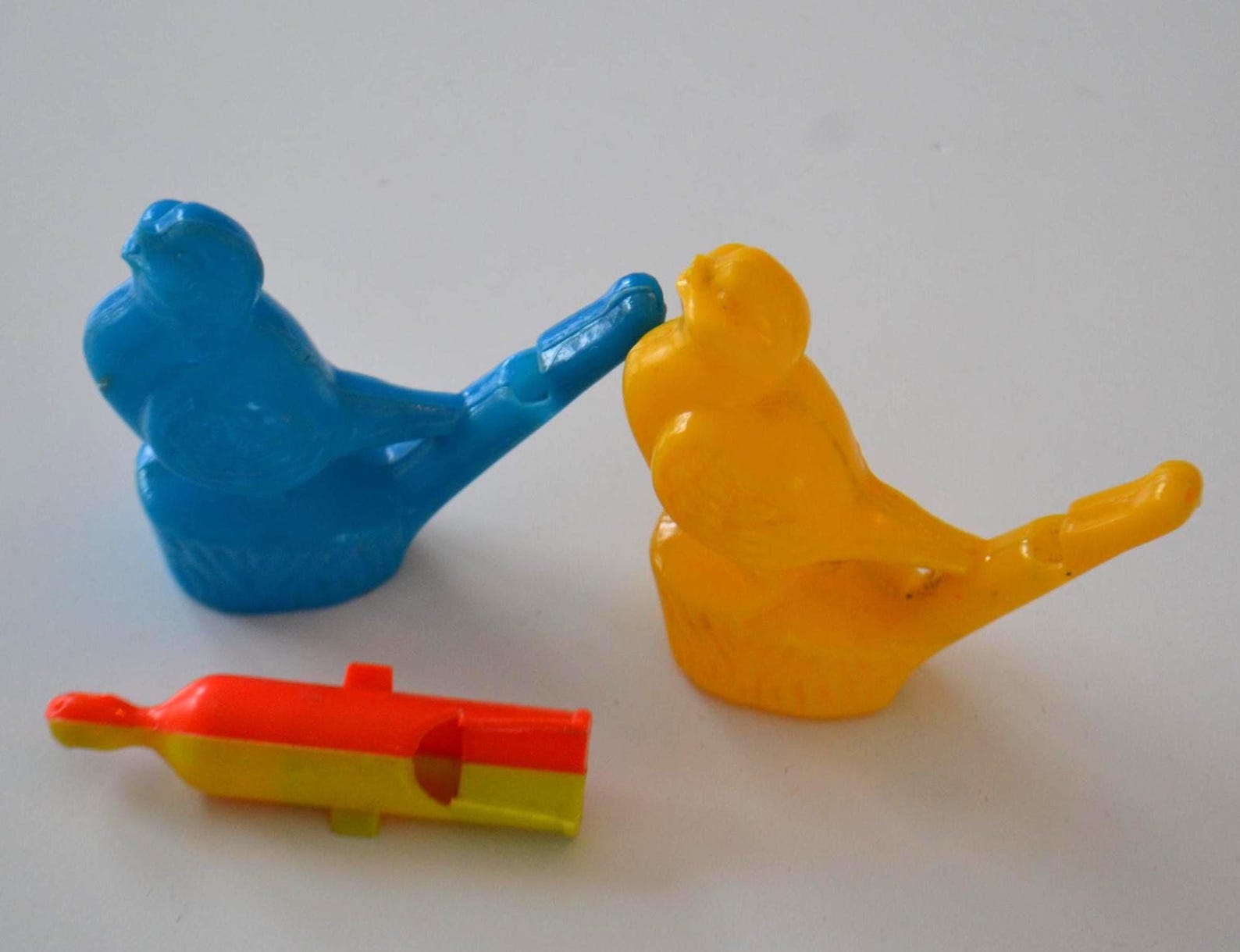 Vintage Plastic Blue Yellow Birds Kids Pretend Play Toy Whistles ...