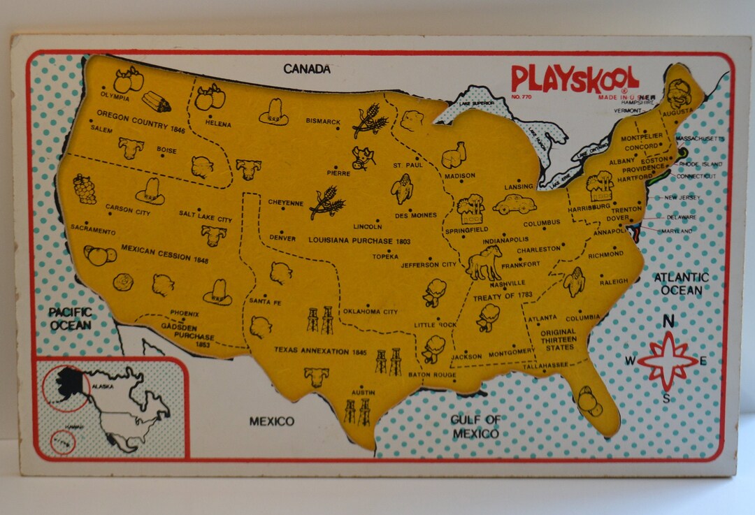 Vintage Playskool United States Map Puzzle Board Wall Decor - Etsy