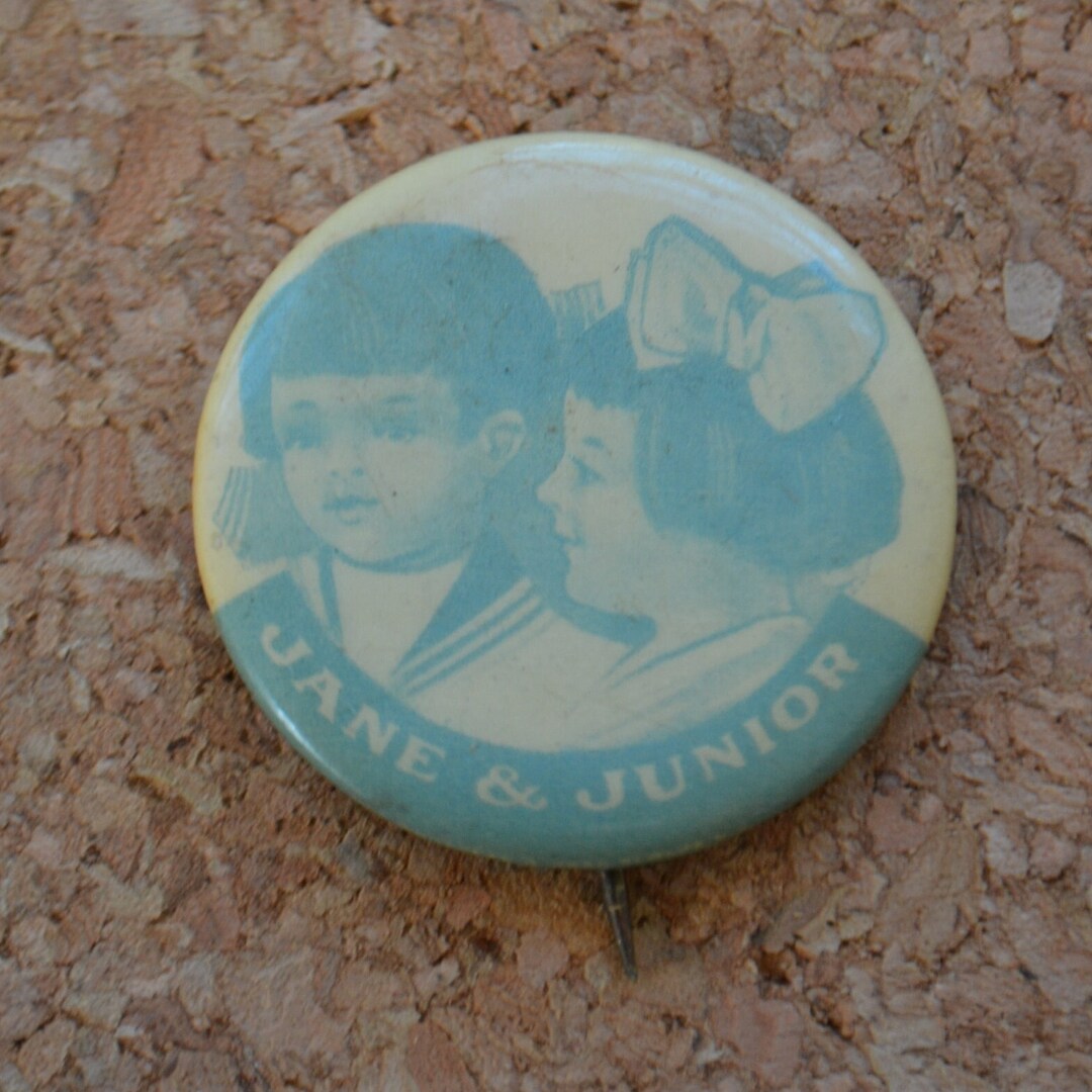 Vintage Jane and Junior Kids Pinback Pin Button - Etsy