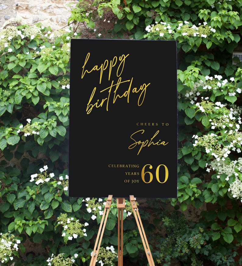 Elegant Birthday Welcome Sign on Foam Board & Canvas, Modern Gold ...