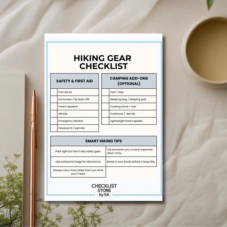 Hiking Gear Checklist – Printable Outdoor Essentials for Hikers ...