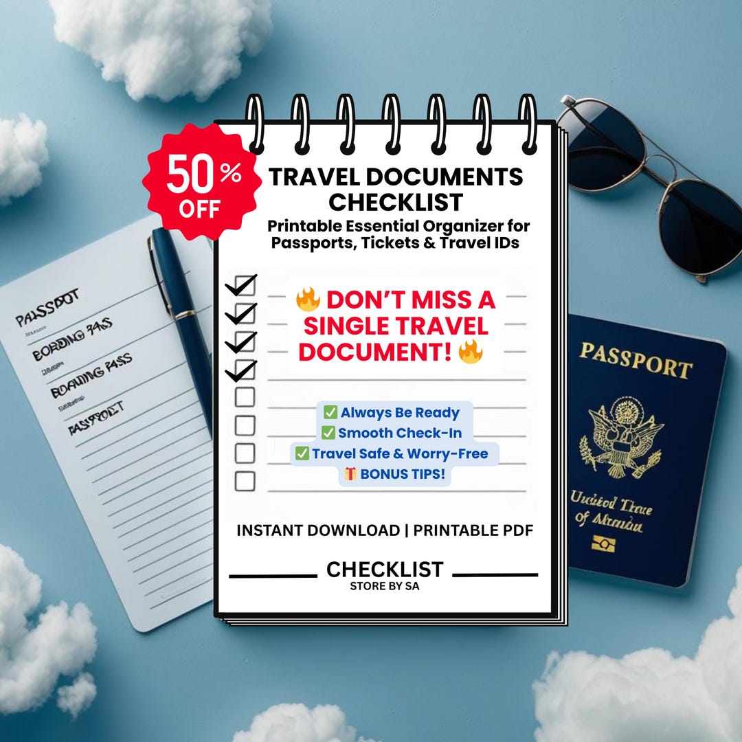 Travel Documents Checklist – Printable Essential Organizer for ...
