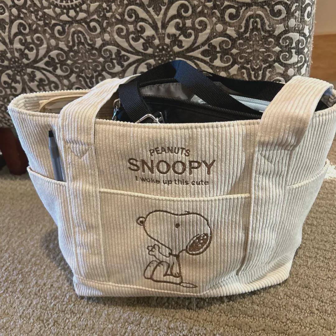 Snoopy Corduroy Tote Bag, Cute Cartoon Shoulder Bag for Women, Peanuts ...
