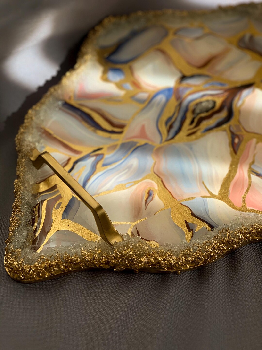Epoxy Resin Serving Tray With Gold Handles, Handmade Luxury Art Home ...