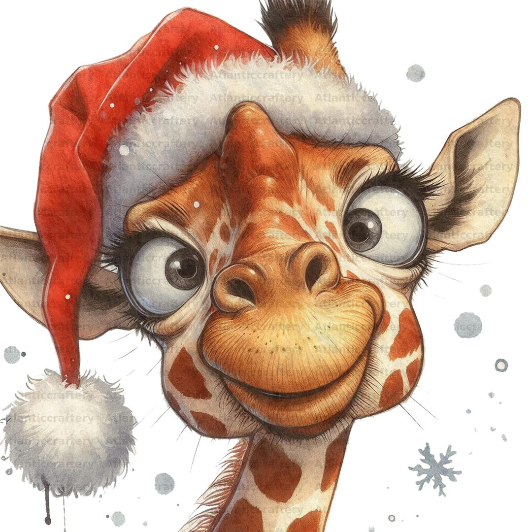 10 Christmas Giraffe Cliparts, Watercolor Portrait, Fun Hand-painted ...